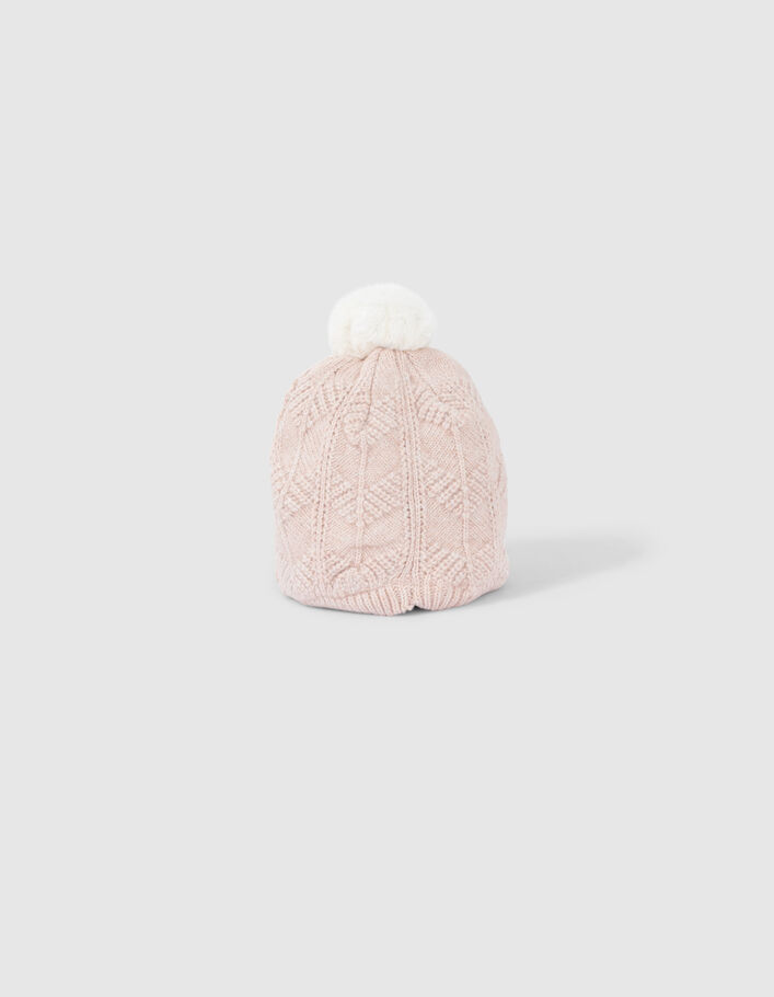 Bonnet rose pâle tricot pailleté fourré fille