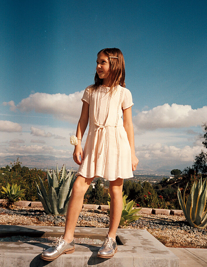 Girls’ powder pink ladder stitch dress