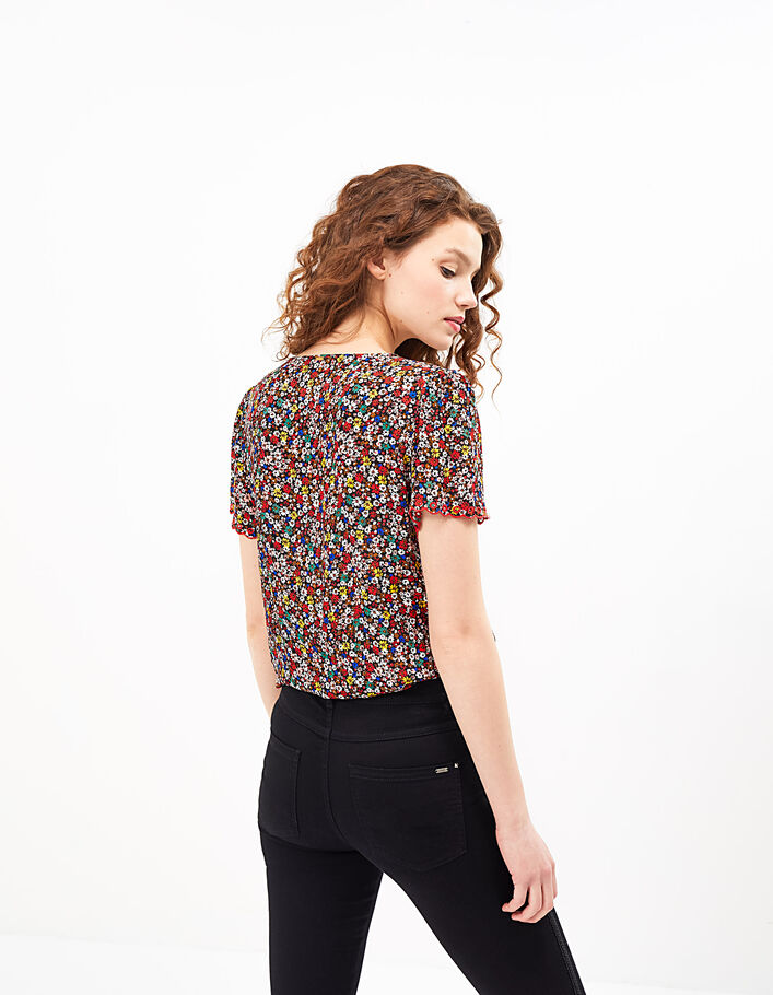 Top negro estampado pequeñas flores multico I.Code