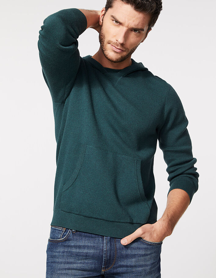 Pull vert anglais tricot à capuche Homme
