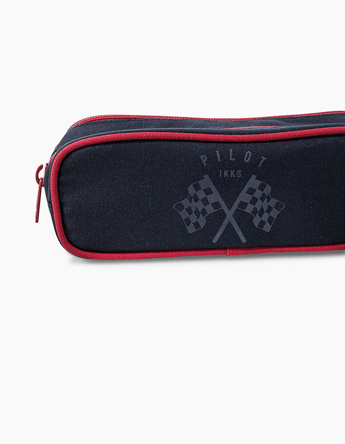 Boys’ 22cm navy IKKS Pilot double pencil case