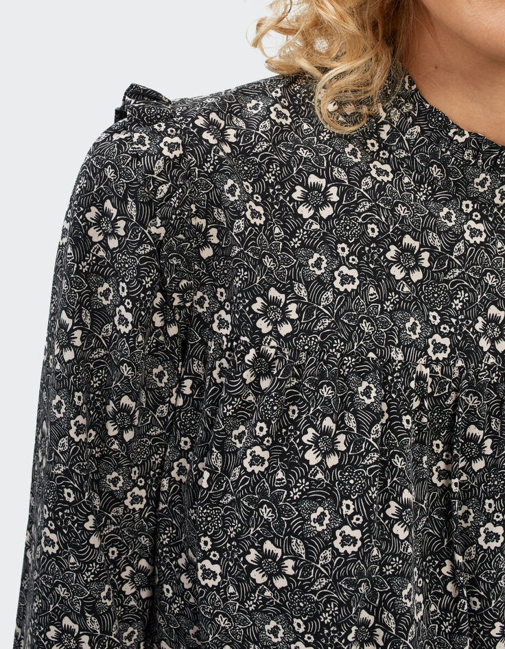 Blouse noire à imprimé fleurs graphiques I.Code