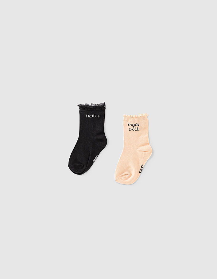 Chaussettes noires et rose poudré bébé fille