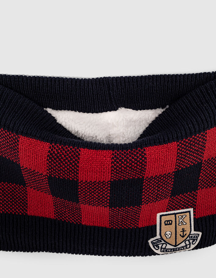 Baby boys’ mid-red check snood