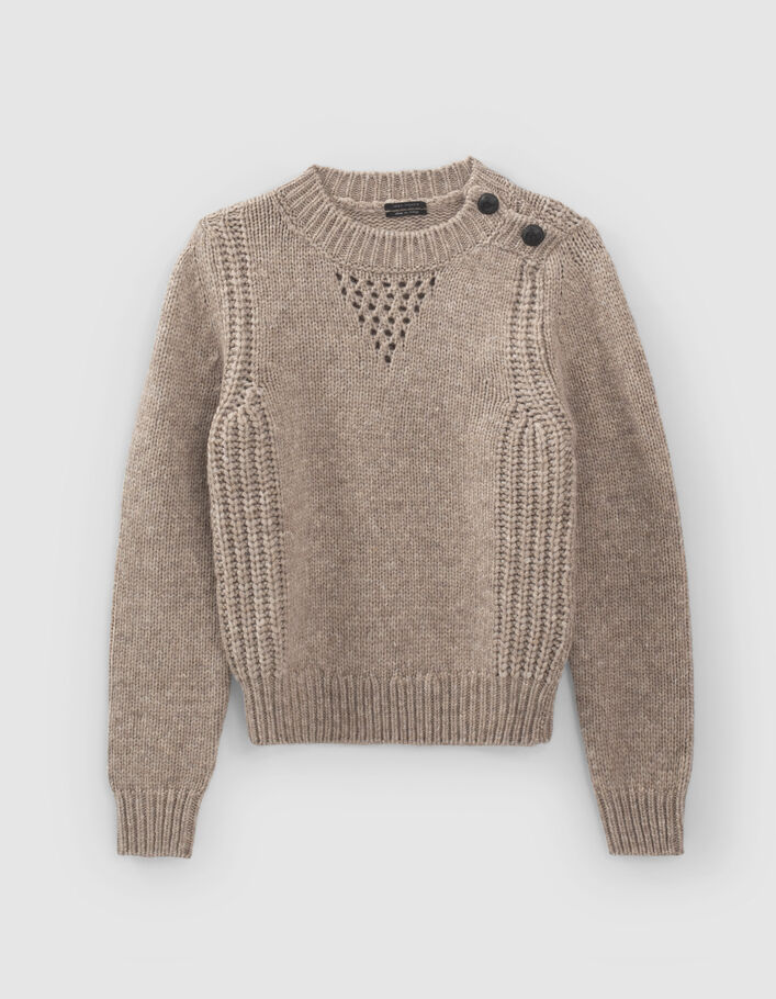 Pull en laine coloris camel boutons épaules femme