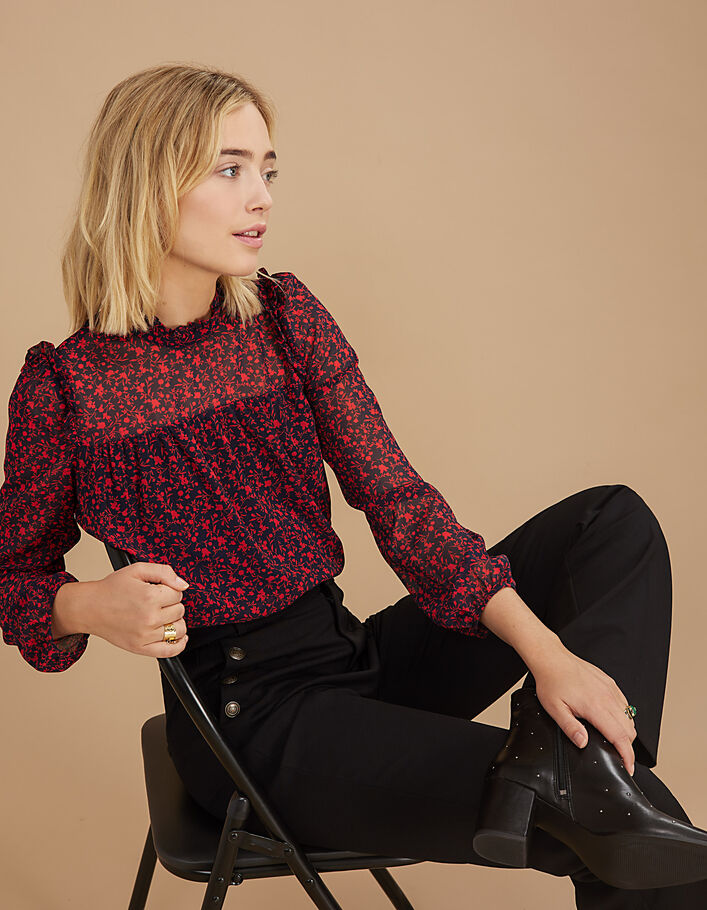 I.Code navy floral shadow print blouse