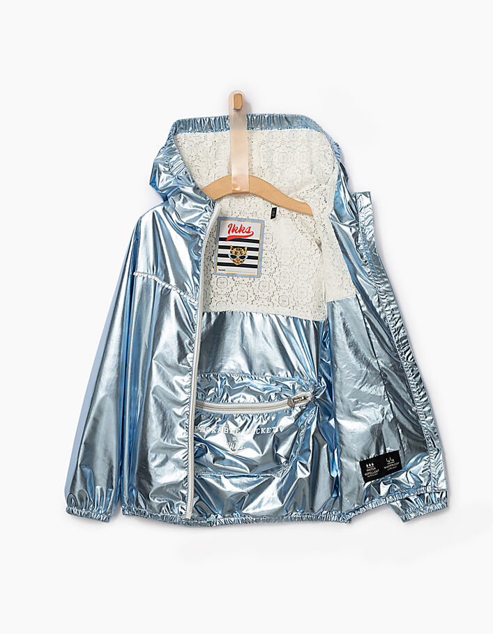 Girls' silver blue hooded windcheater
