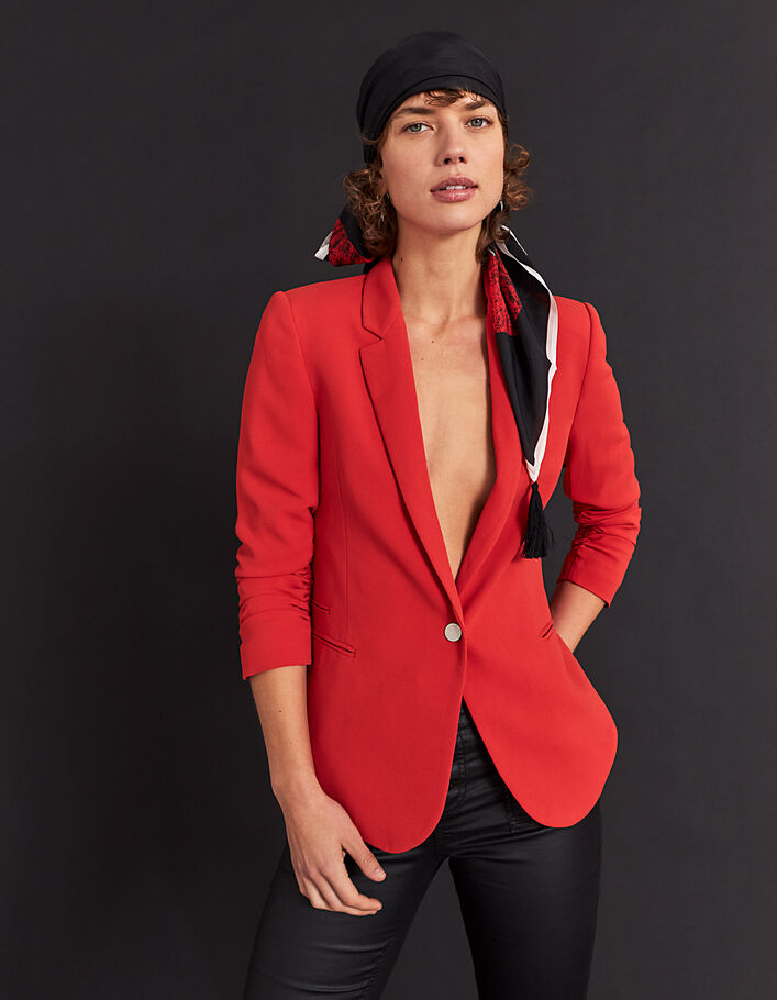 Women's red crepe suit jacket