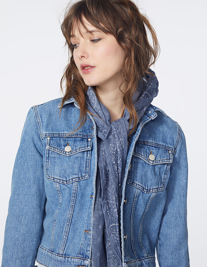 Women’s bandana print fine linen scarf with braids tassels