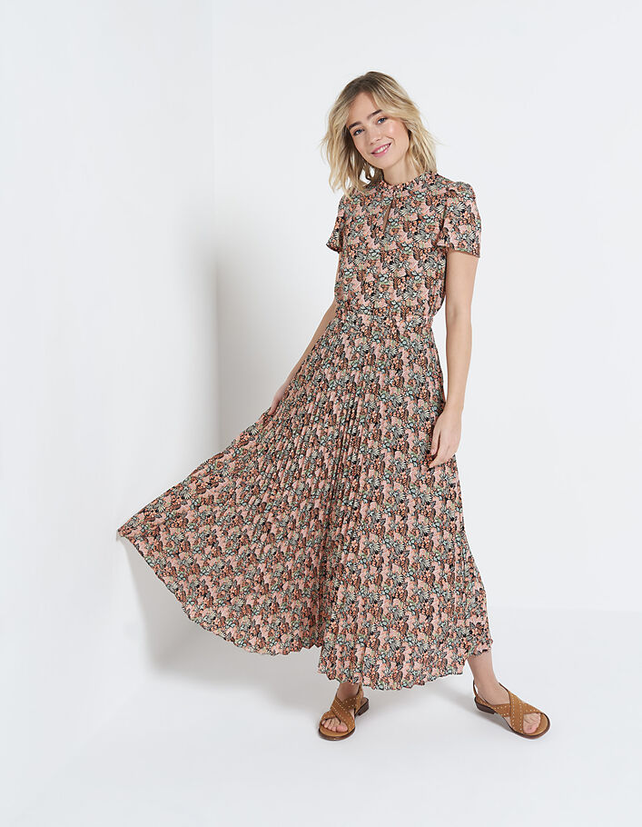 I.Code copper plant print pleated long dress