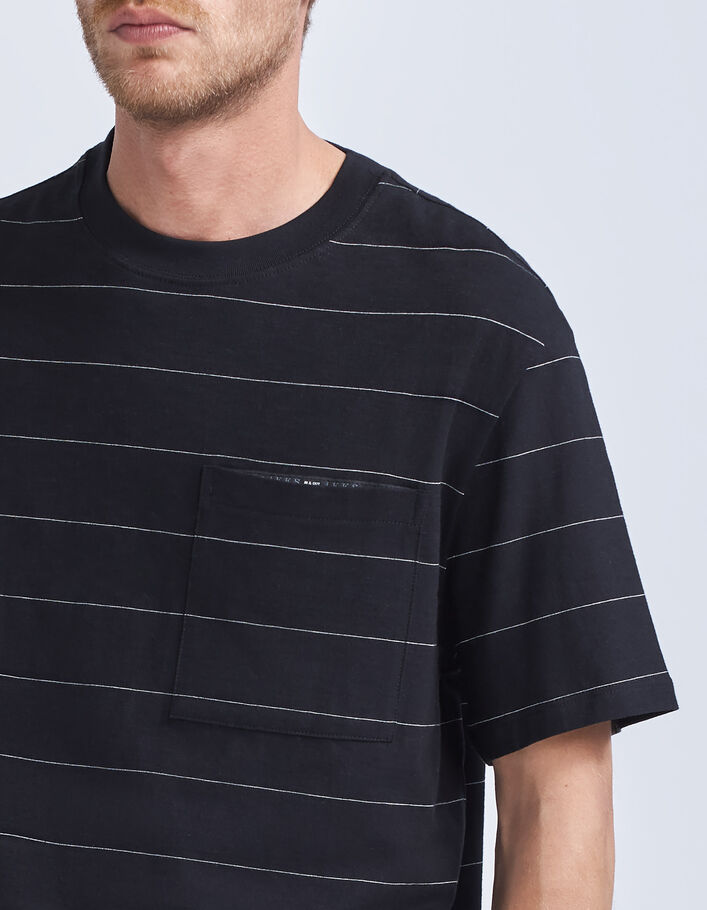 T-shirt noir à rayures écrues Homme