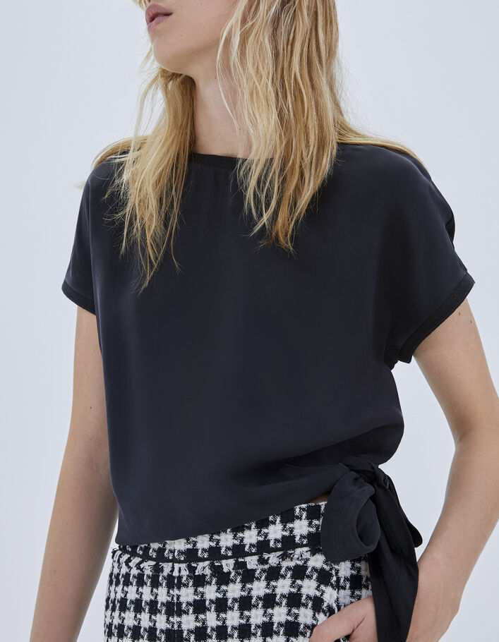 Women’s black mixed fabric top to tie on side