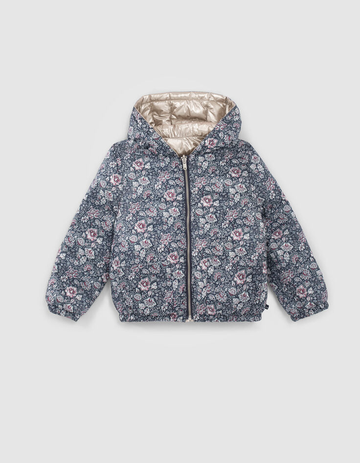 Girls’ navy flower/silver reversible padded jacket IKKS