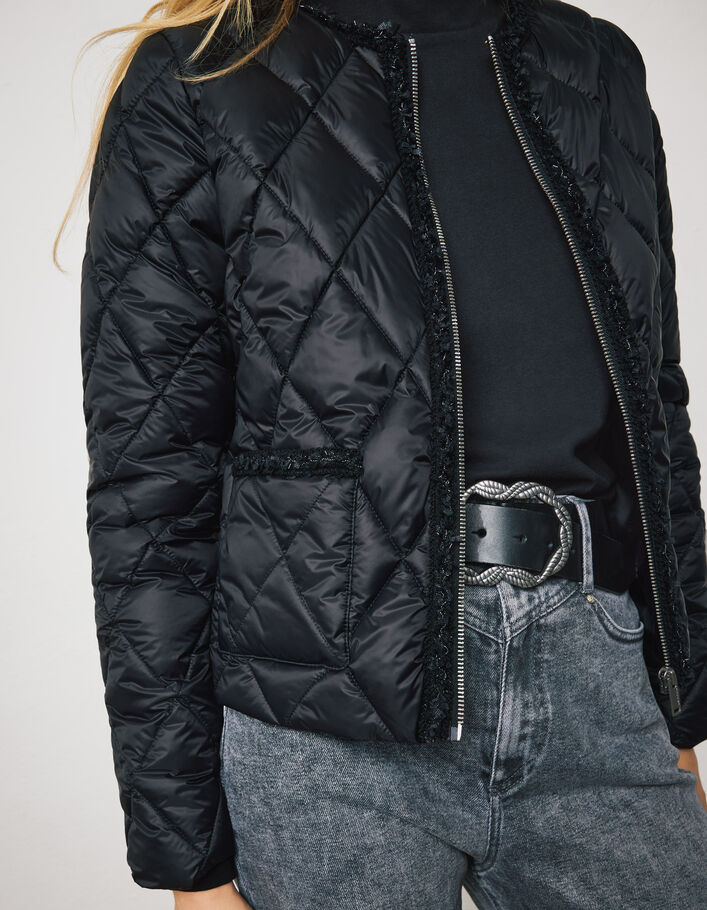 Women’s black quilted light padded jacket with braid