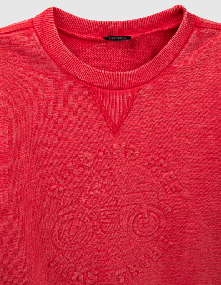 Boys’ red sweatshirt with motorbike embossed slogans