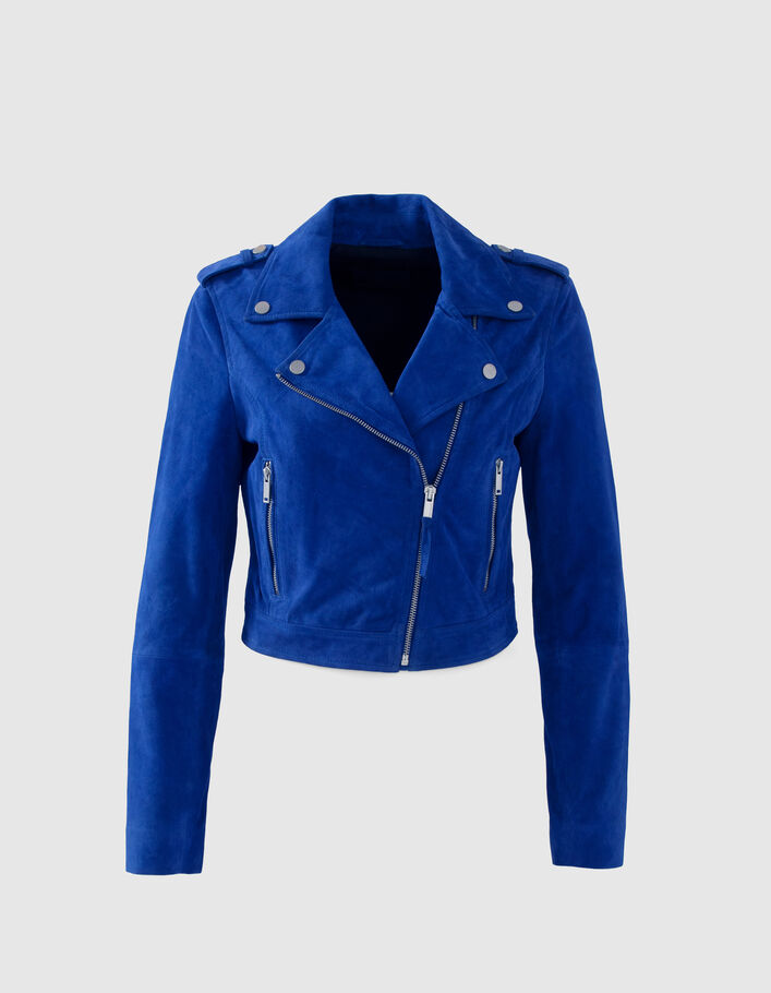 Women’s cobalt suede biker-style jacket