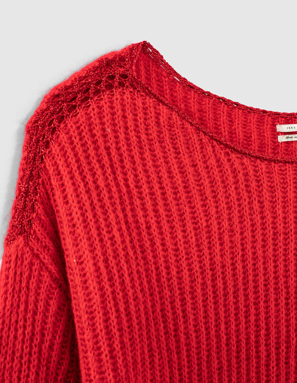 Pull rouge en grosses mailles apport mohair femme