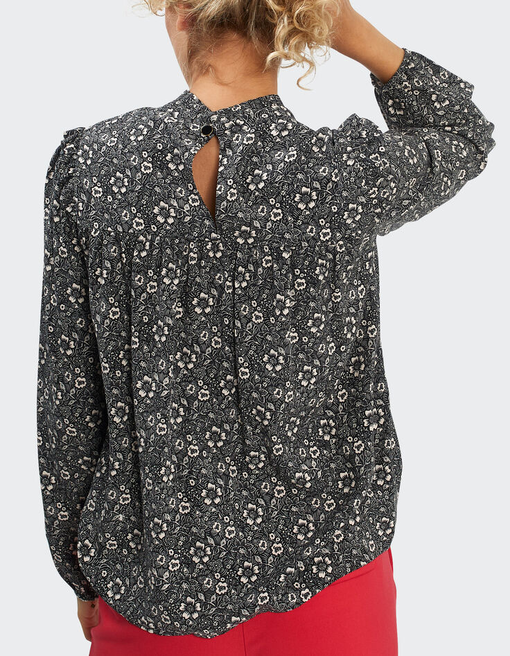 Blouse noire à imprimé fleurs graphiques I.Code