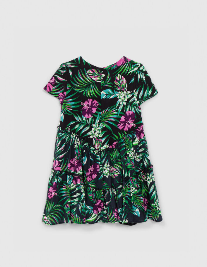 Girls’ black dress with tropical print