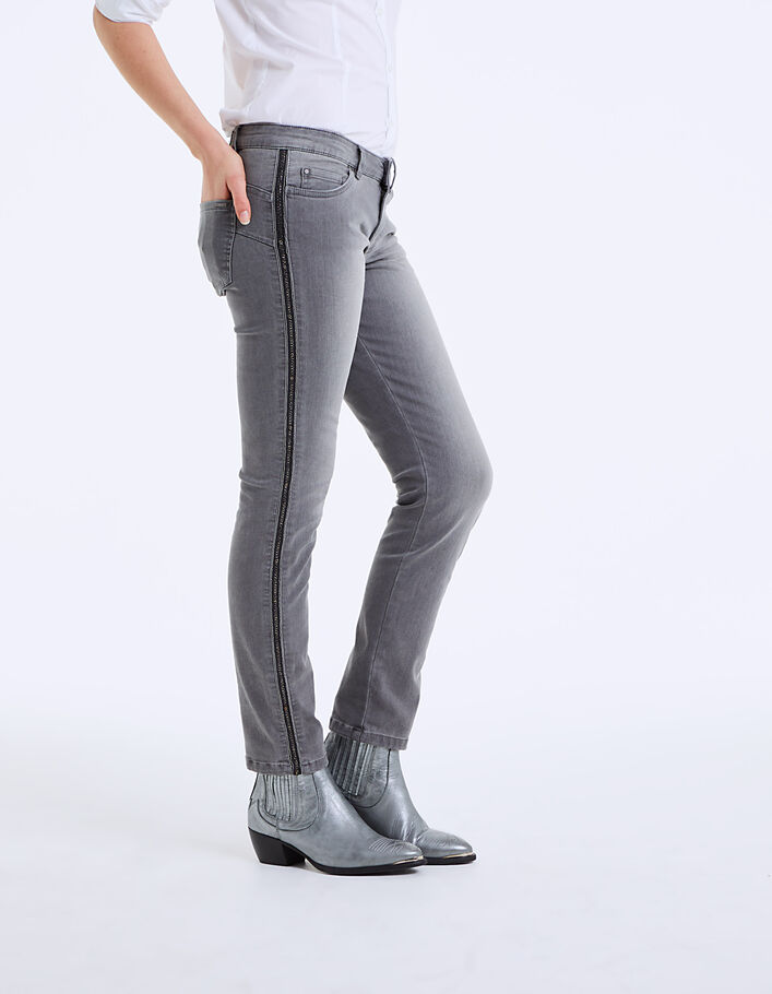 Women's grey 7/8 slim sculpt-up jeans, side braid