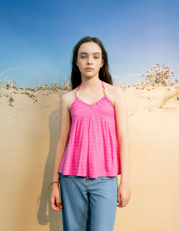 Girls’ pink backless top with bead decor IKKS