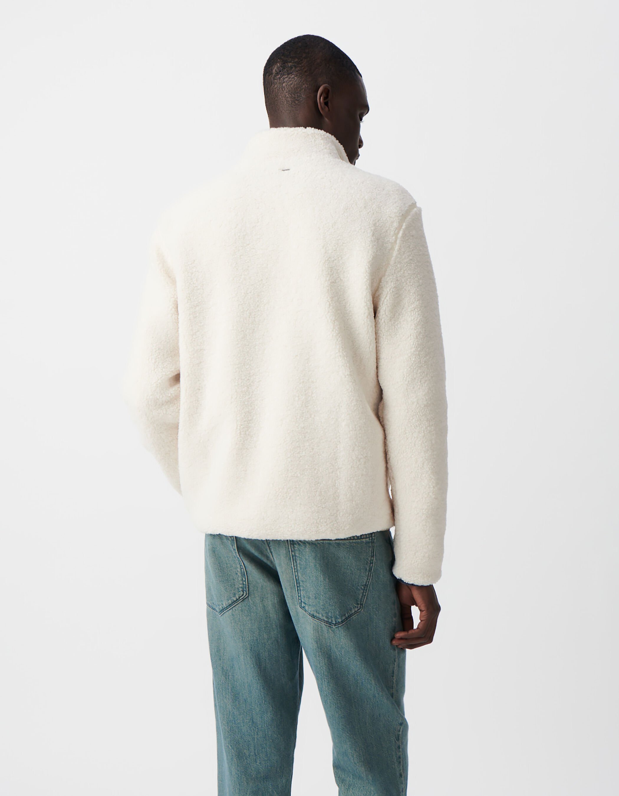 Men's off-white sherpa neck sweatshirt with zipped pockets IKKS Men's off-white sherpa neck sweatshirt with zipped pockets IKKS
