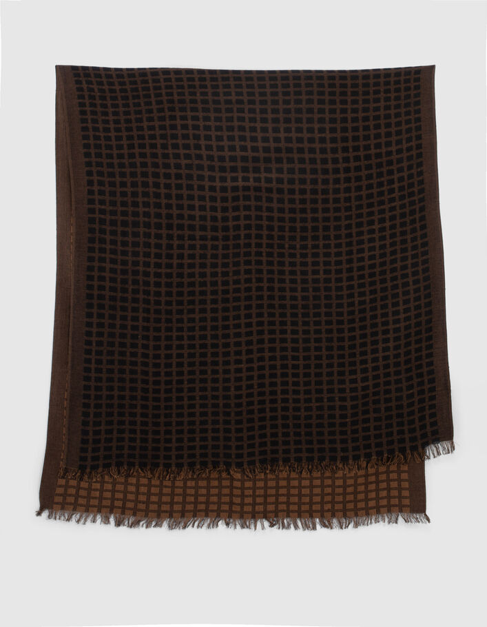 I.Code fawn and black checkerboard jacquard scarf