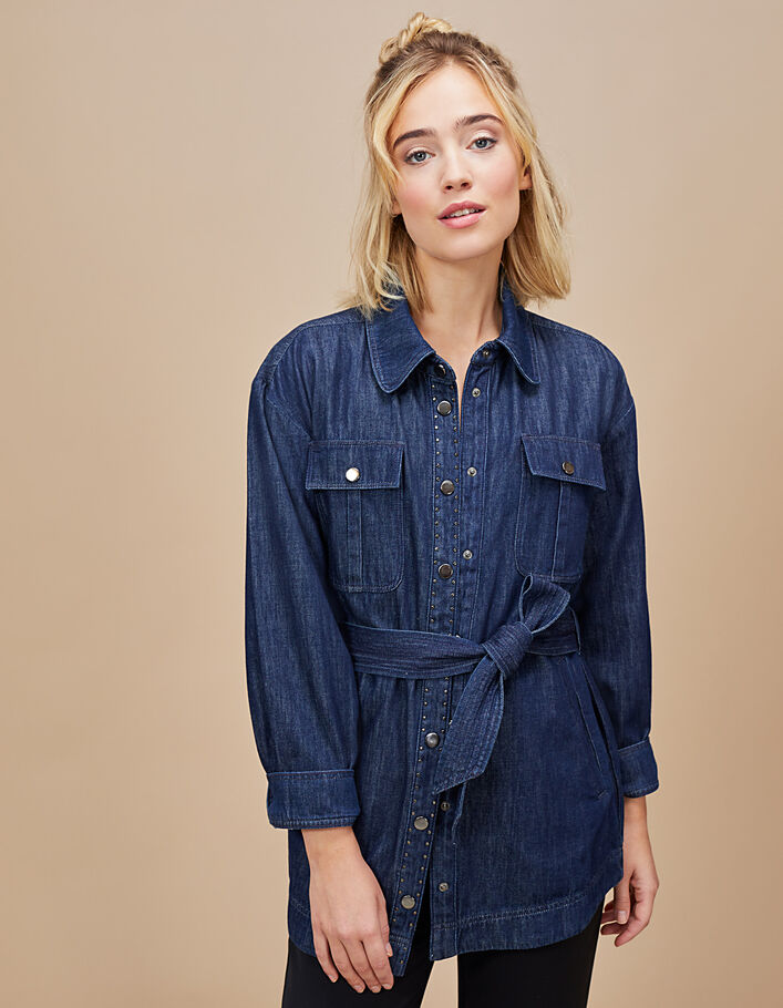 I.Code studded raw denim safari-look jacket