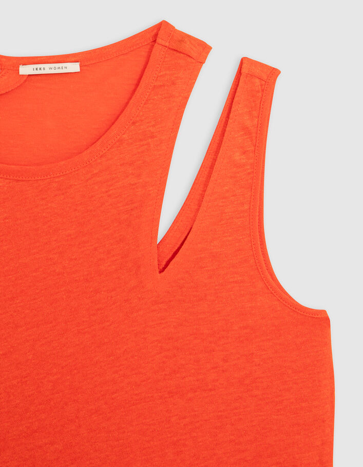 Women's iridescent linen knit asymmetrical melon tee-shirt