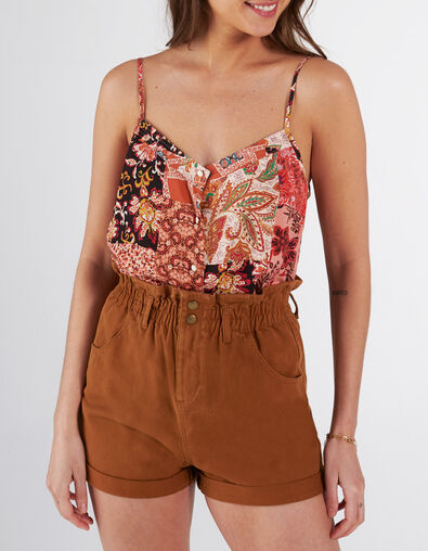 I.Code tea rose floral patchwork print lingerie top