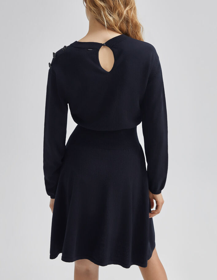 Robe pull noire tricot avec boutons-bijou Femme