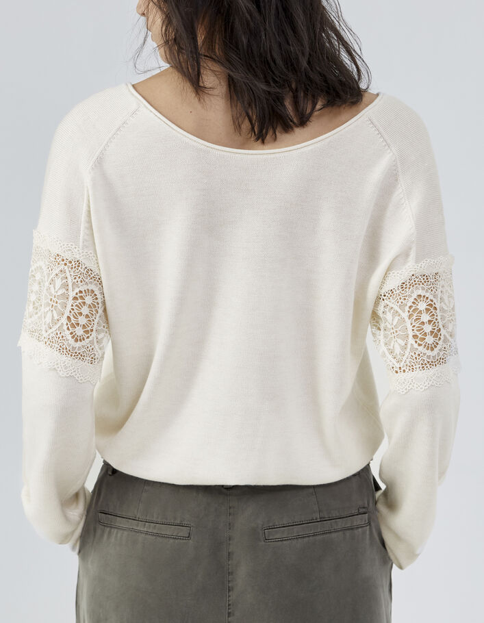 Pull réversible écru tricot dentelle aux manches Femme