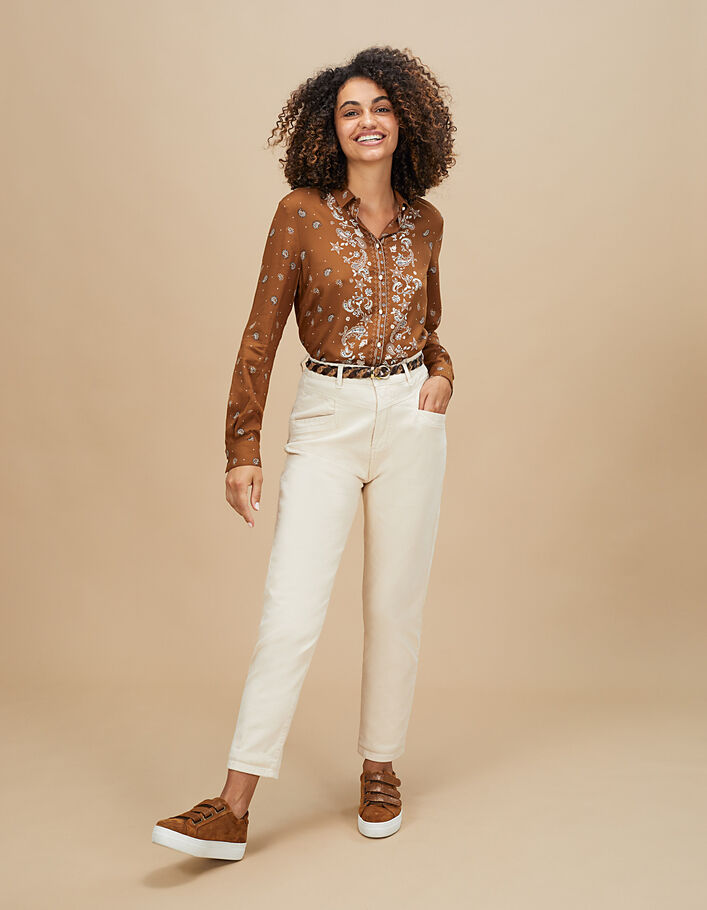 I.Code caramel shirt with paisley tie print