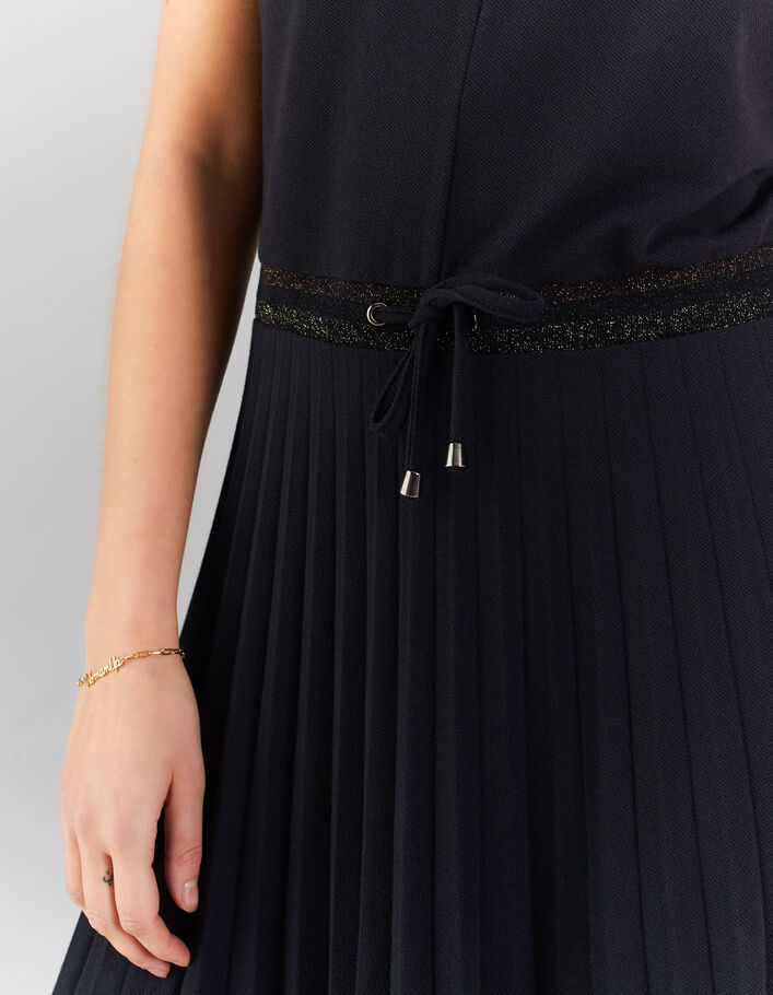 Robe longue marine maille nid d'abeille plissée I.Code