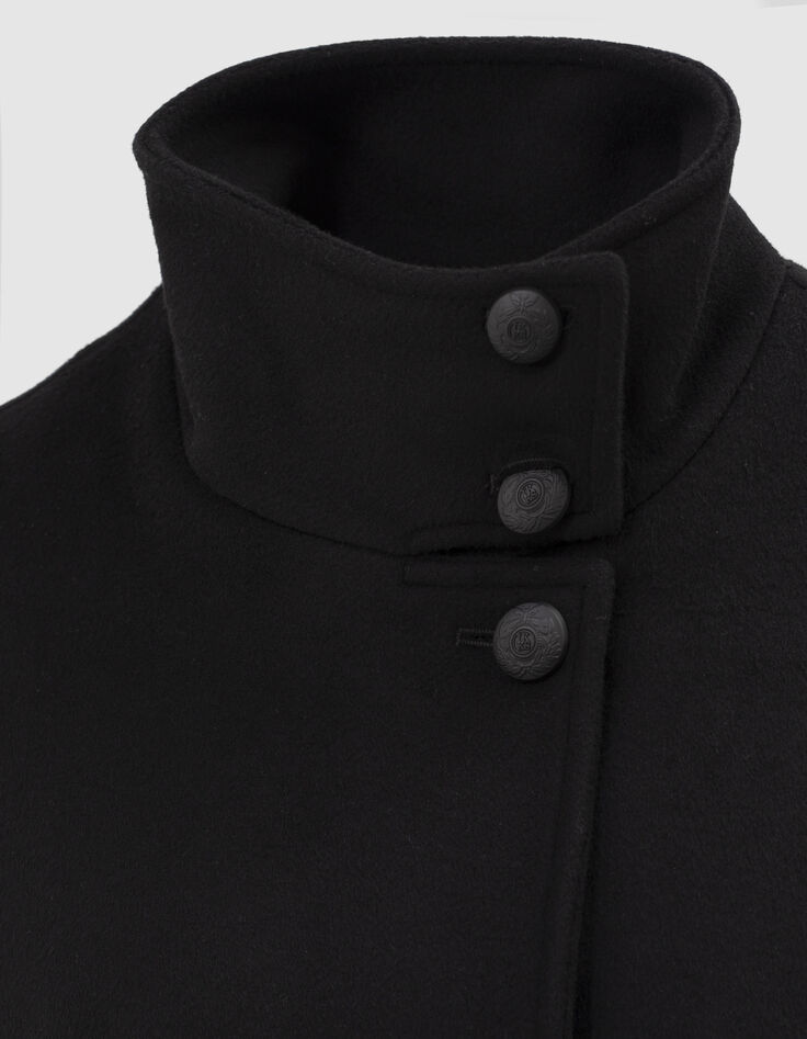 Women’s black wool-rich cape with officer buttons
