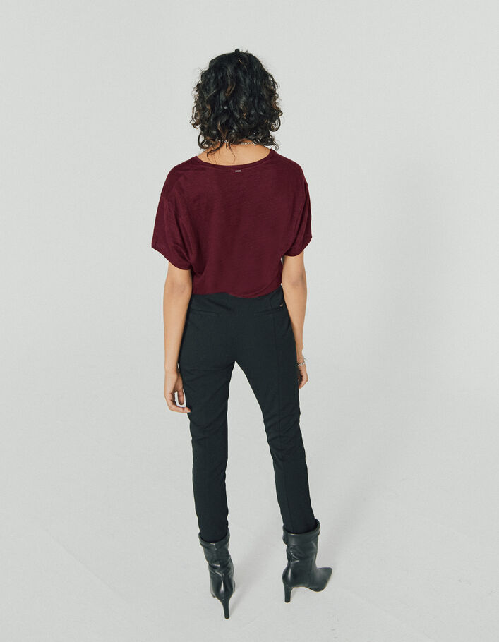 Tee-shirt lin certifié bordeau broderie tête de mort femme