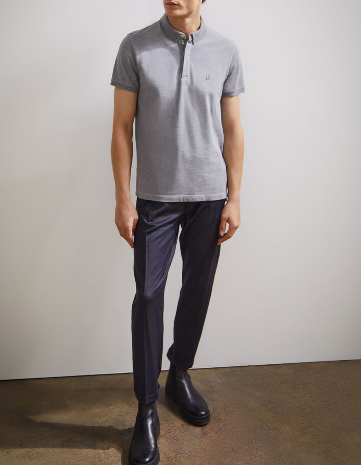 Polo SLIM gris jaspeado bimaterial Hombre