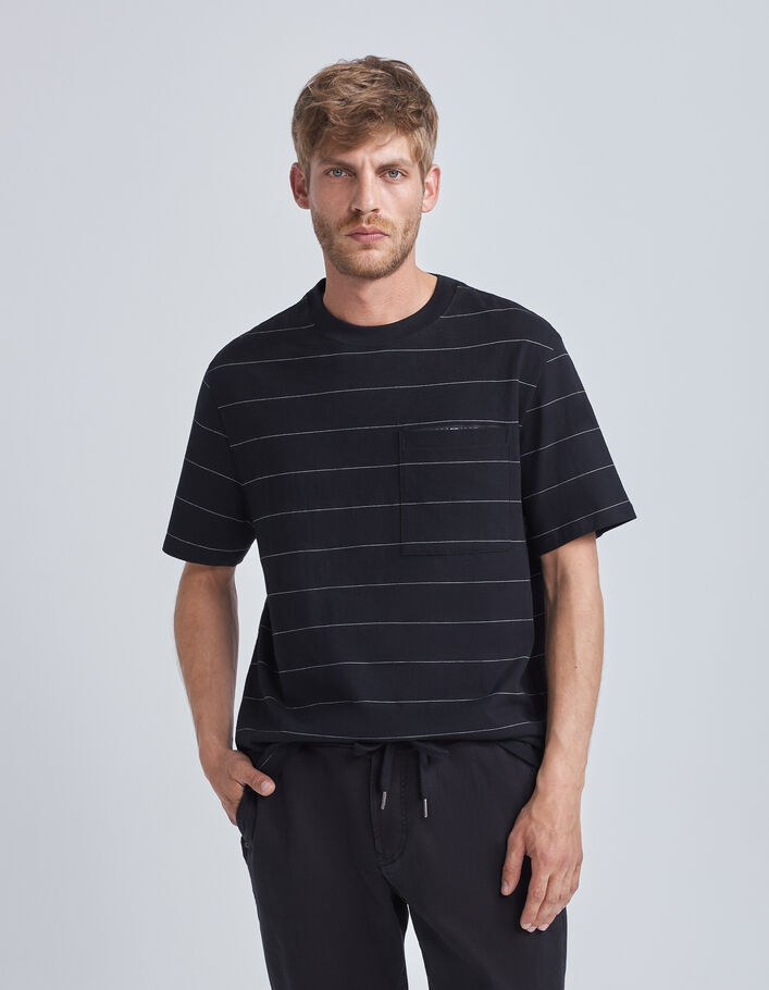 T-shirt noir à rayures écrues Homme