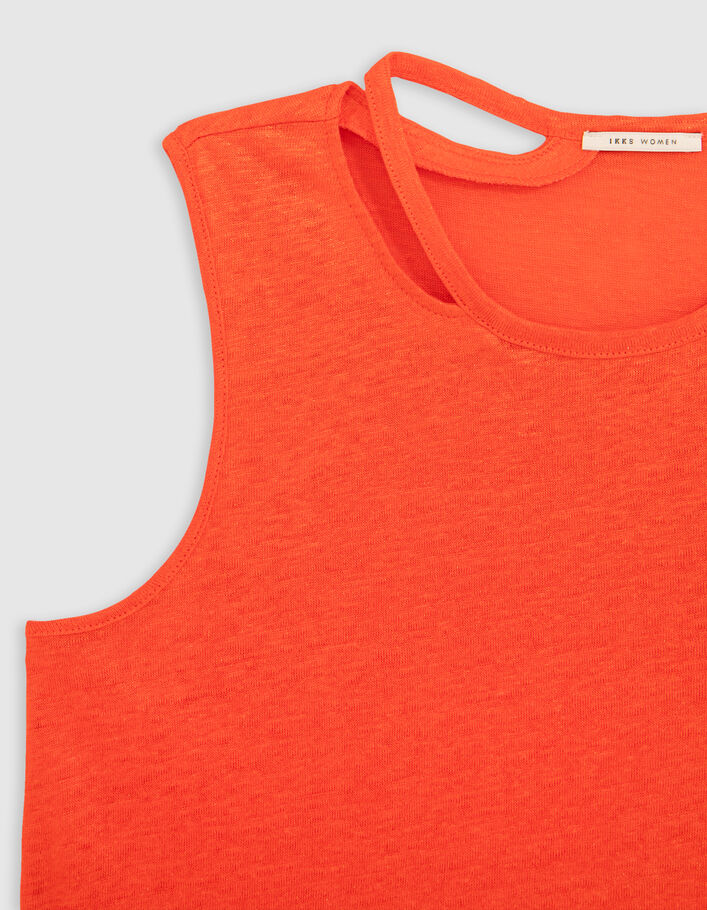 Women's iridescent linen knit asymmetrical melon tee-shirt