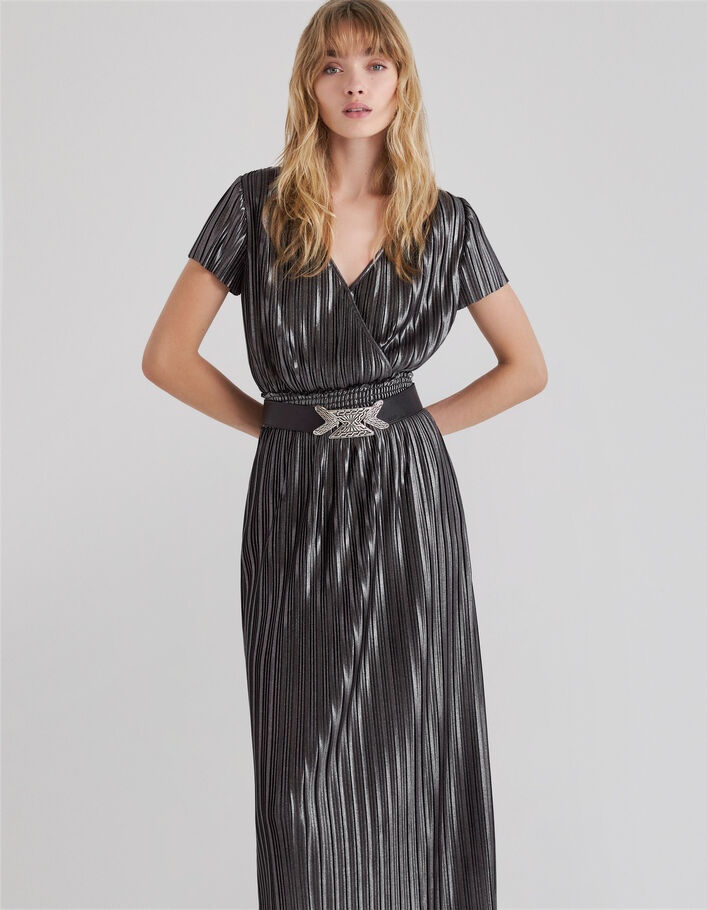Robe longue silver plissée Femme