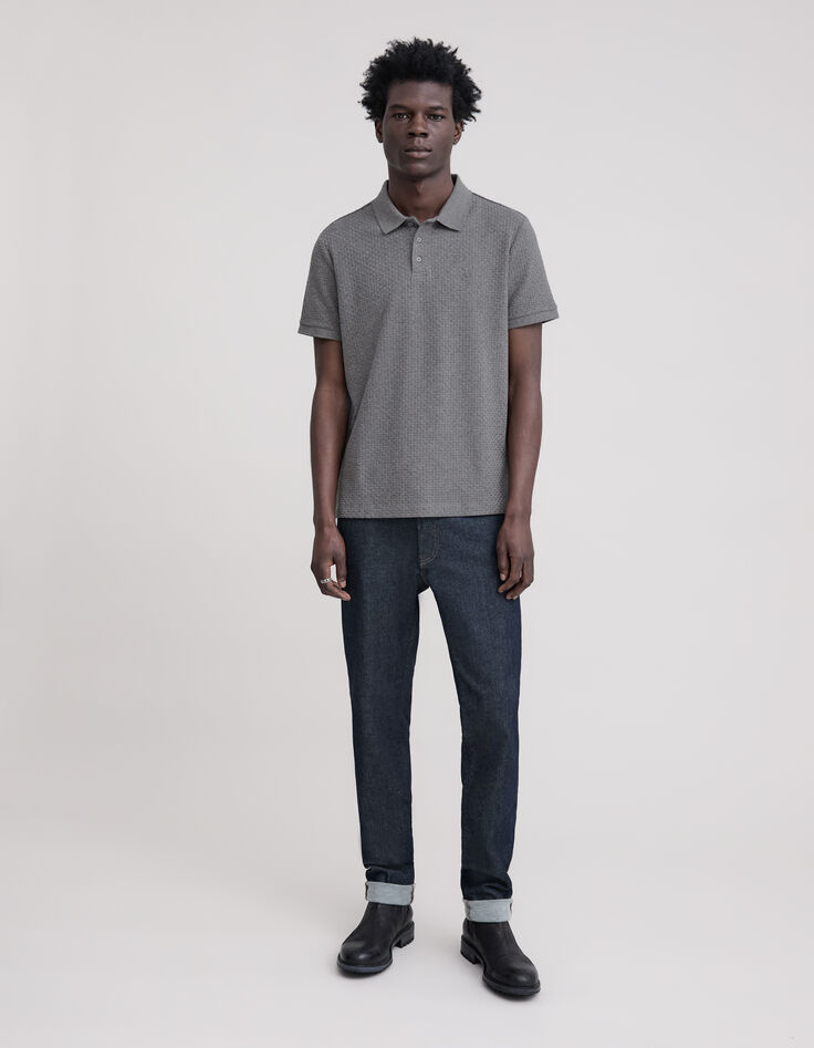 Men's graphite knit polo with weave effect IKKS