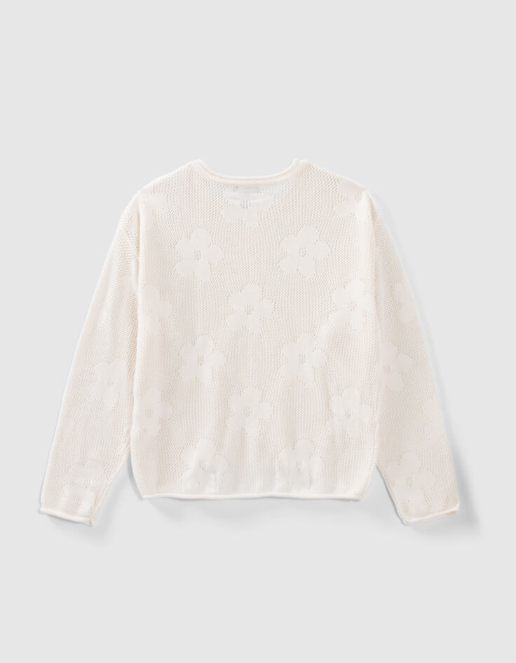 Girls’ ecru openwork knit sweater with flower motif IKKS
