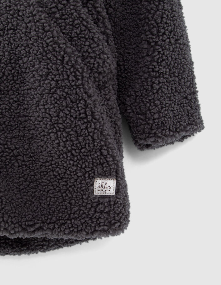 Girls’ grey Sherpa coat with mixed fabric hood