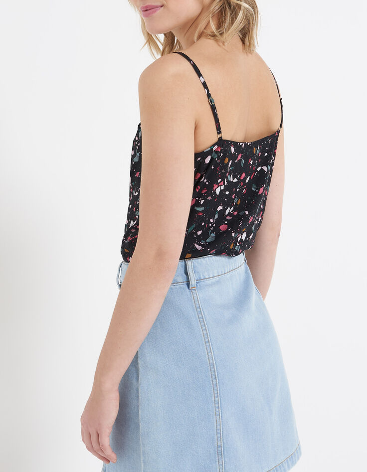 Top noir esprit lingerie imprimé terrazzo I.Code