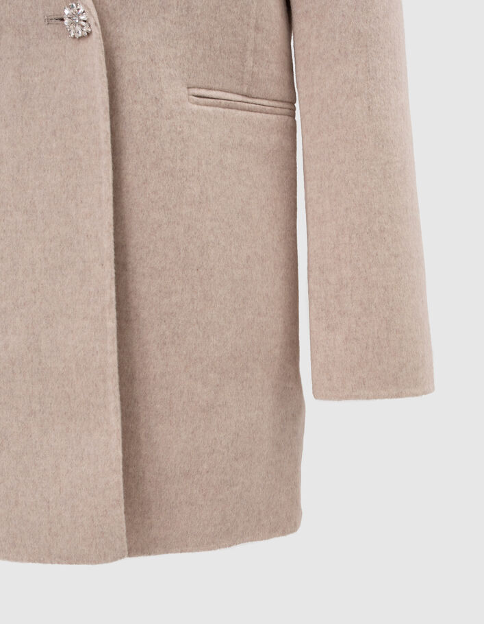 Women’s ecru wool mid-length coat with statement buttons