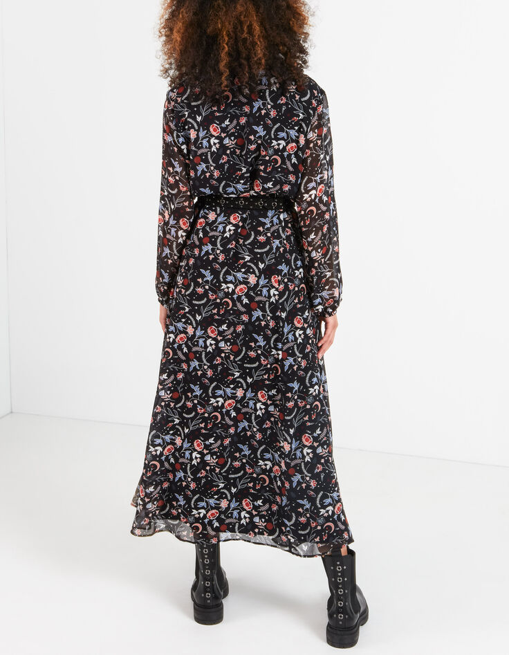 Robe longue noire imprimé fleurs indiennes I.Code