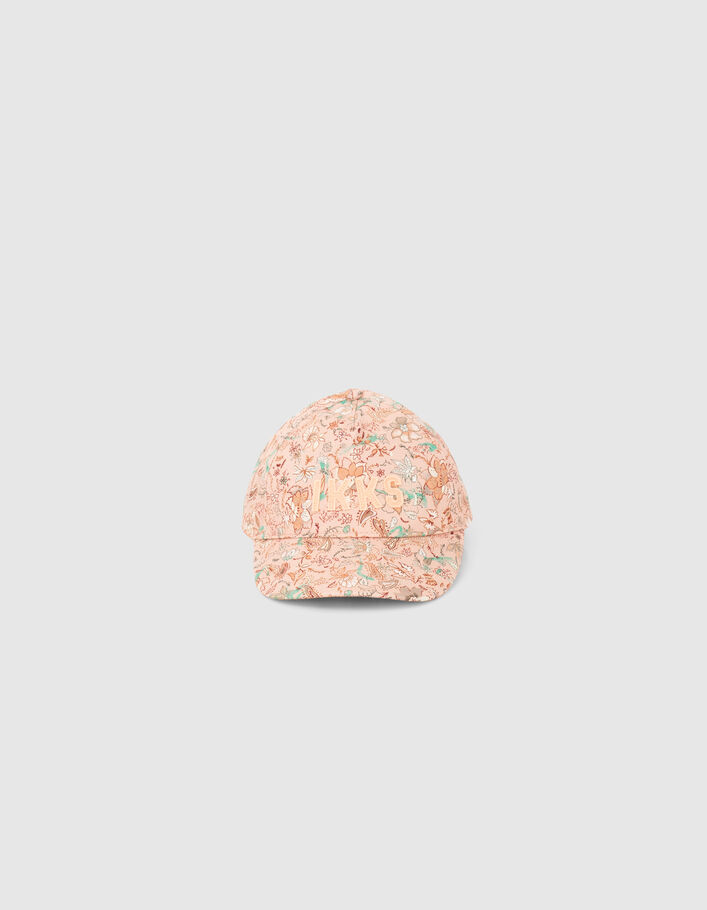 Girls’ peach floral print embroidered cap
