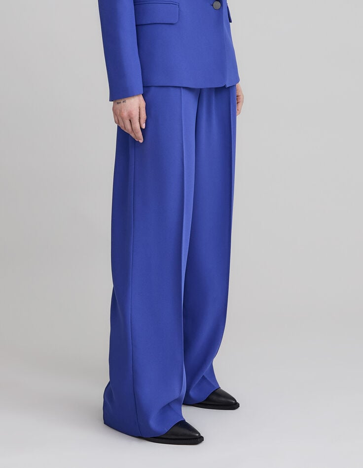 Women's royal blue double-belted wide-leg suit pants IKKS
