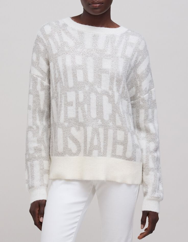 Women's ecru jacquard knit sweater with lurex pattern IKKS