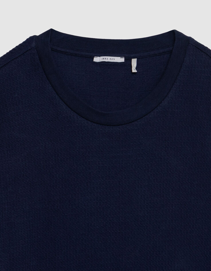 Round neck t-shirt navy organic cotton with relief Men IKKS